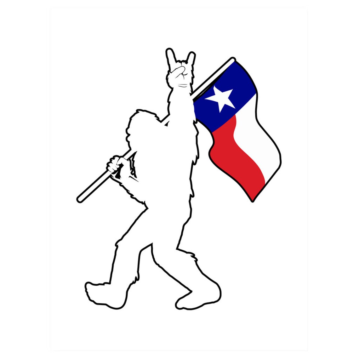 Texas Bigfoot Rock on Texas Flag Kiss Cut Sticker, State of Texas Flag ...