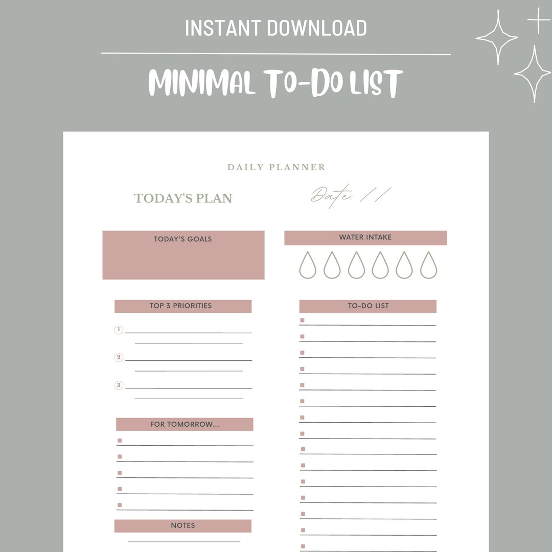 Minimalist to Do List Printable | to Do List Digital | PDF to Do List ...