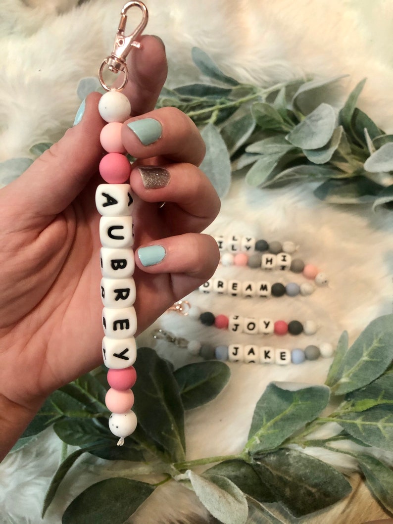 Silicone Beaded Name Tag, Customizable Beaded Keychain, Silicone Beads ...
