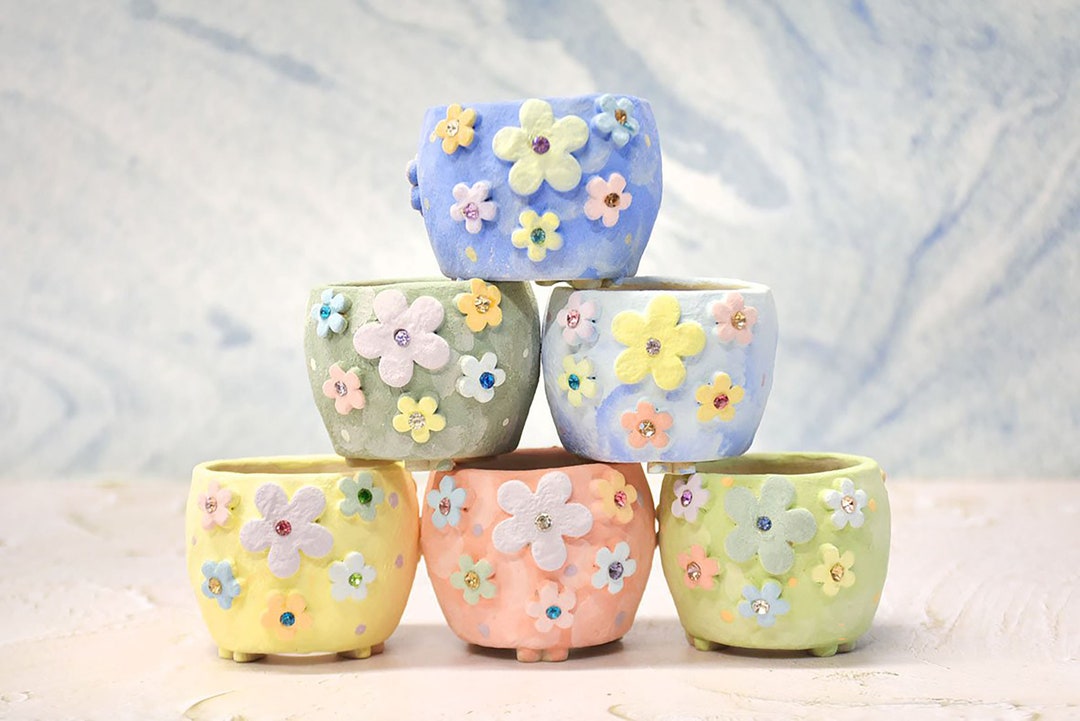Handmade Clay Flower Pot – Diamond Crystal Succulent Planter - Etsy