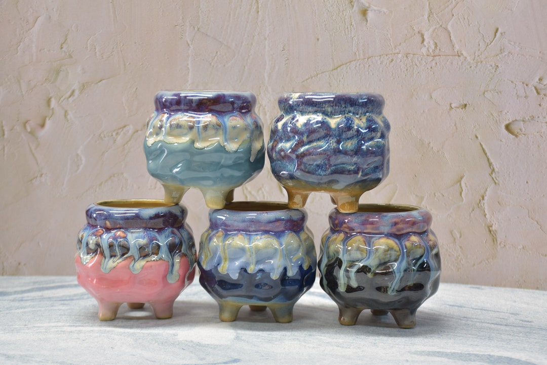 Glaze Handmade Pots - Succulent Planters - Ceramic Pots (9cm × 9.8cm ...
