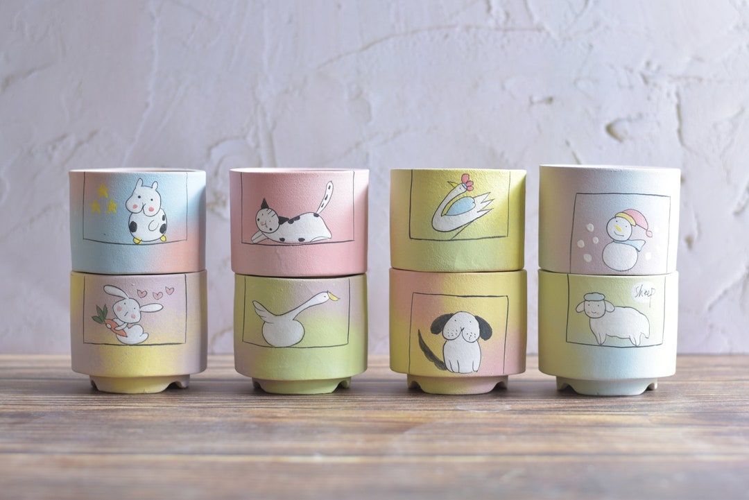 Animal Ceramic Pots / Cute Planters / Succulent Pot / Handpainted Pot ...