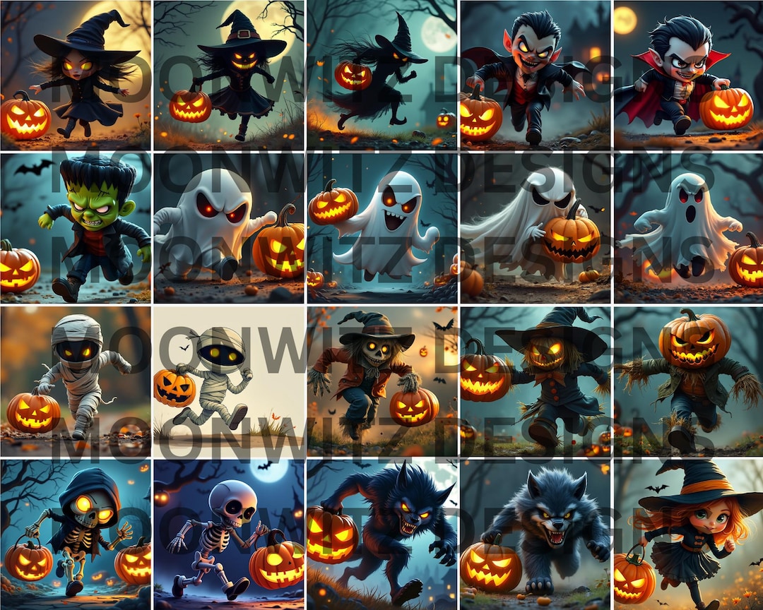 62 Count Halloween Digital Download Witches, Werewolves, Skeletons ...