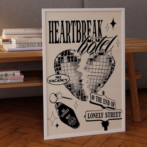 Heartbreak Hotel Black and White Quote Wall Print Digital - Etsy