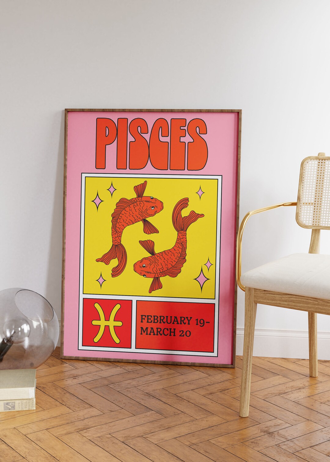 Pisces Retro Zodiac 70's Inspired Wall Print, Digital Download Print ...