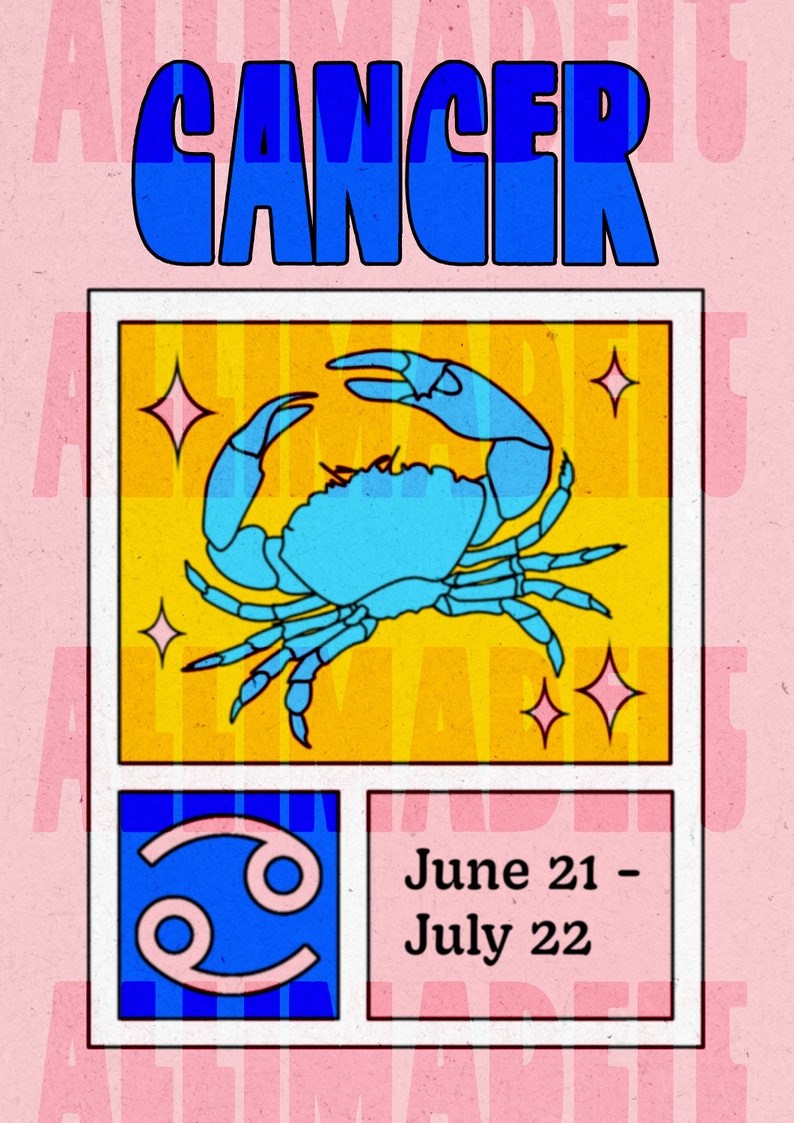Cancer Retro Zodiac 70's Inspired Wall Print Digital - Etsy