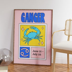 Cancer Retro Zodiac 70's Inspired Wall Print, Digital Download Print ...