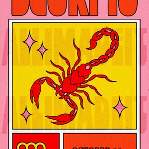 Scorpio Retro Zodiac 70's Inspired Wall Print, Digital Download Print ...