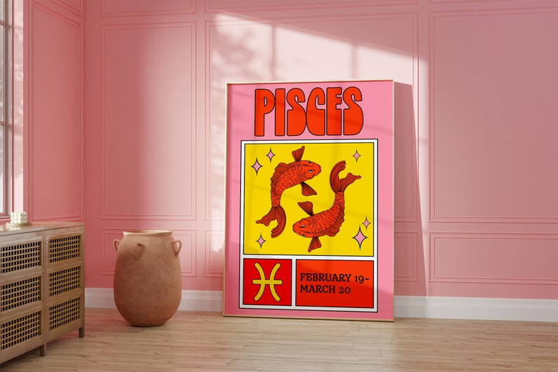 Pisces Retro Zodiac 70's Inspired Wall Print Digital - Etsy