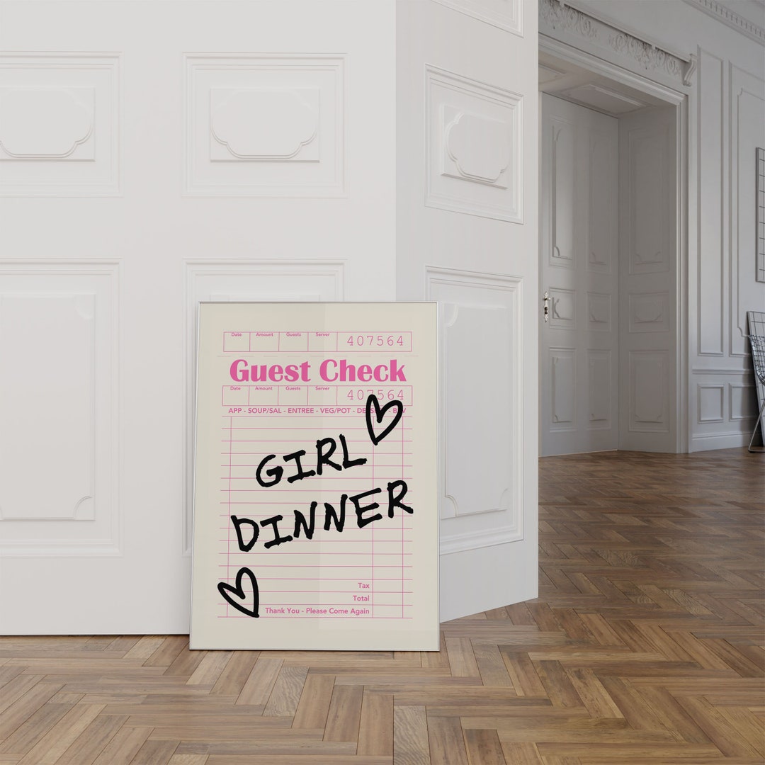 Girl Dinner Pink Guest Check Trendy Printable Art, Wall Art Prints, Bar Cart Aesthetic Posters ...