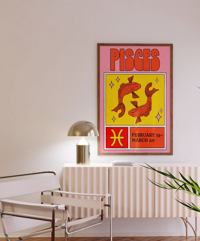 Pisces Retro Zodiac 70's Inspired Wall Print Digital - Etsy