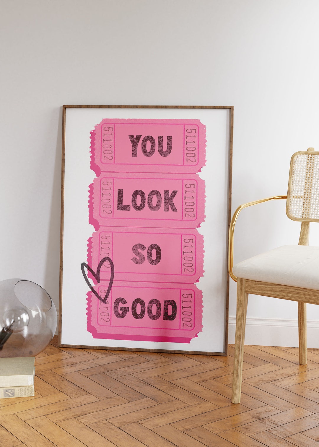 You Look so Good Pink Tickets Wall Print, Aesthetic Poster, Retro Wall ...