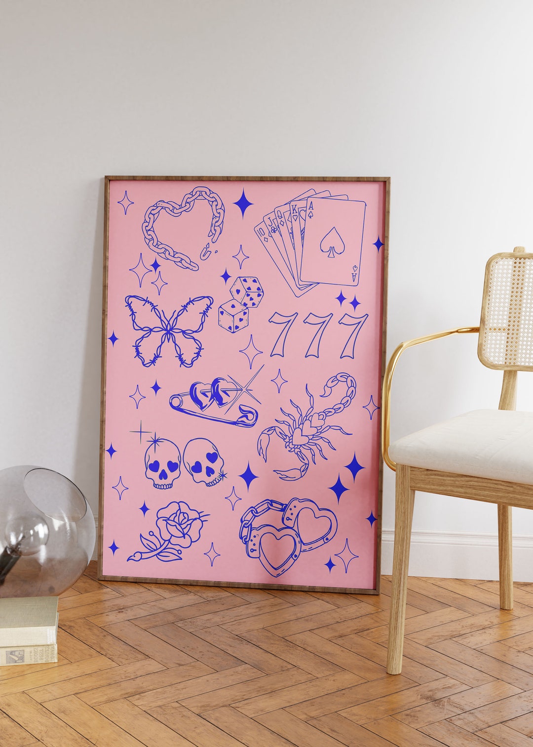 Tattoo Angel Numbers Pink and Blue Trendy Cute Wall Print, Digital ...