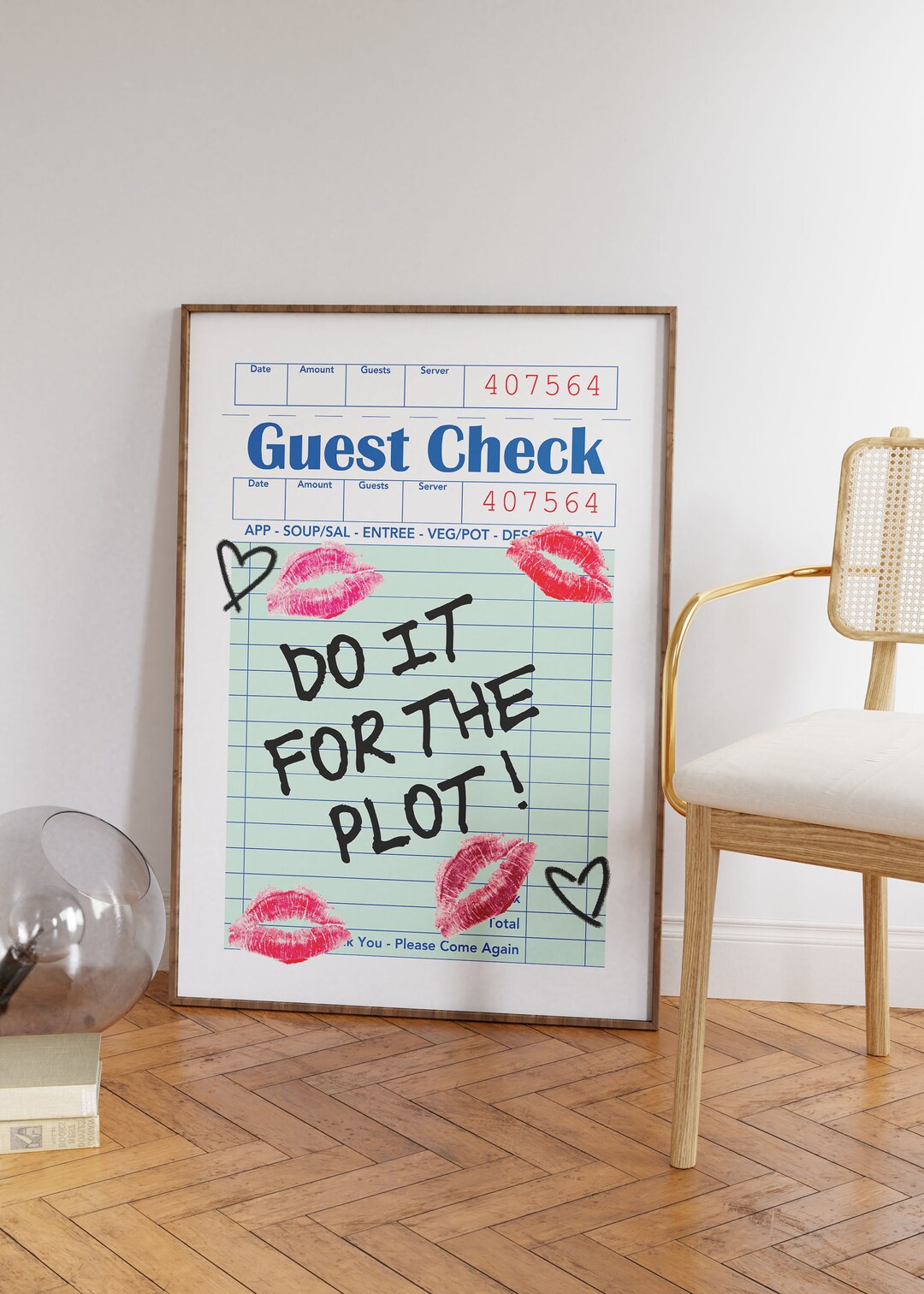 Do It for the Plot Guest Check Wall Print, Retro Wall Decor, Preppy ...
