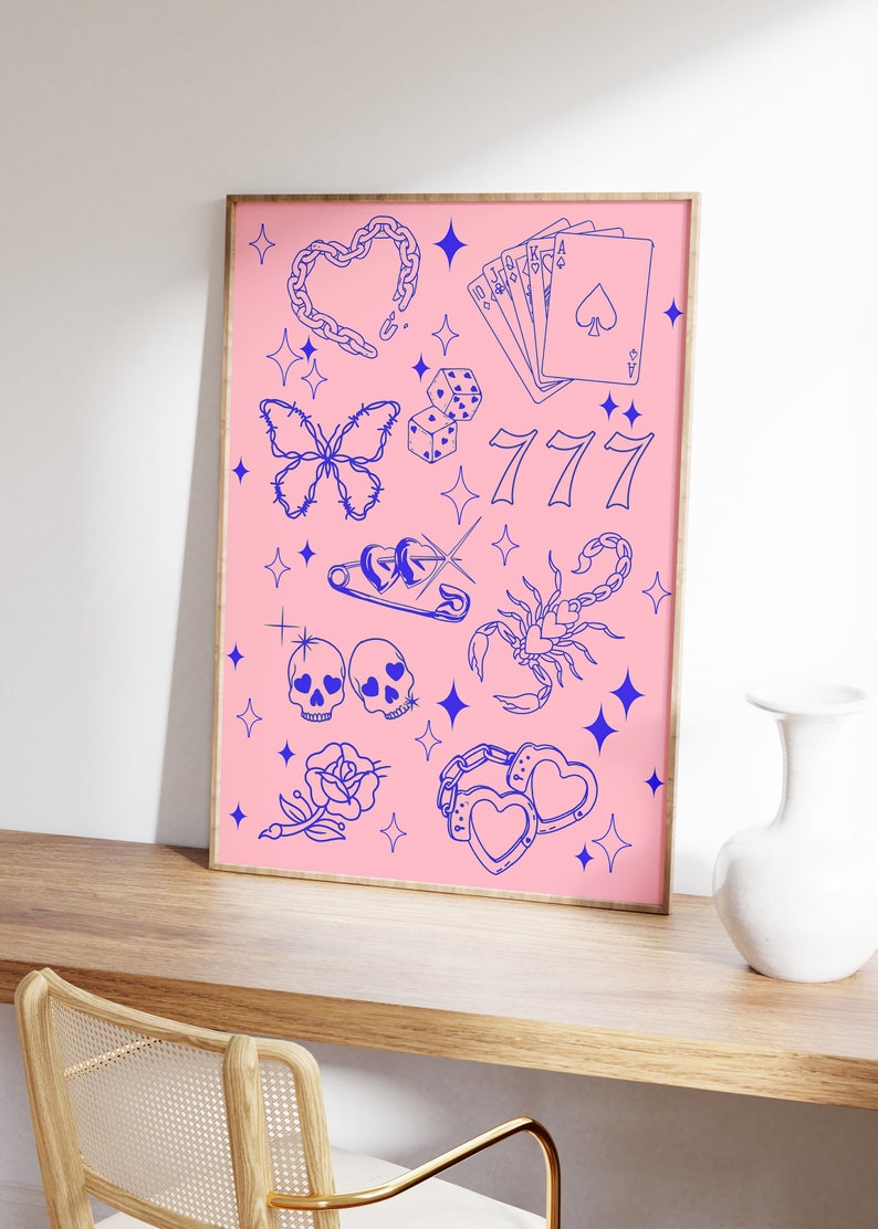 Tattoo Angel Numbers Pink and Blue Trendy Cute Wall Print - Etsy