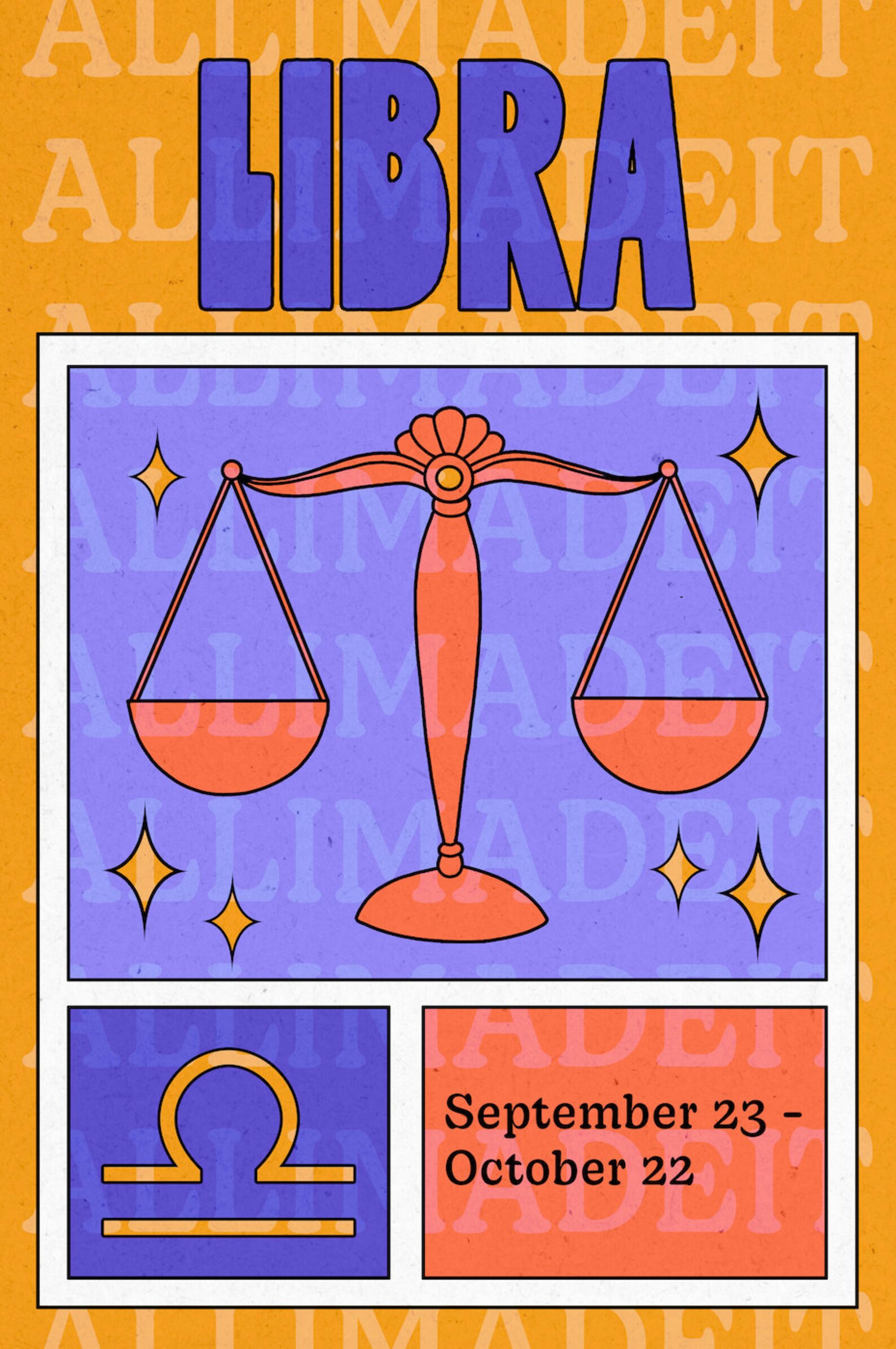 Libra Retro Zodiac 70's Inspired Wall Print Digital - Etsy