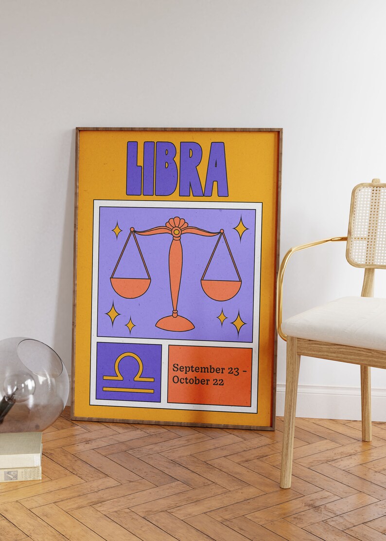 Libra Retro Zodiac 70's Inspired Wall Print Digital - Etsy