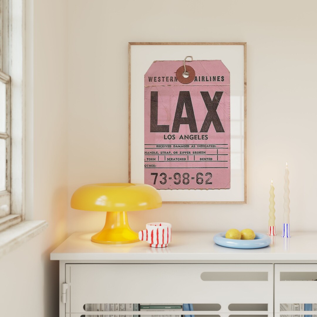 Vintage LAX Bag Tag Los Angeles Retro Digital Wall Art Poster Trendy ...
