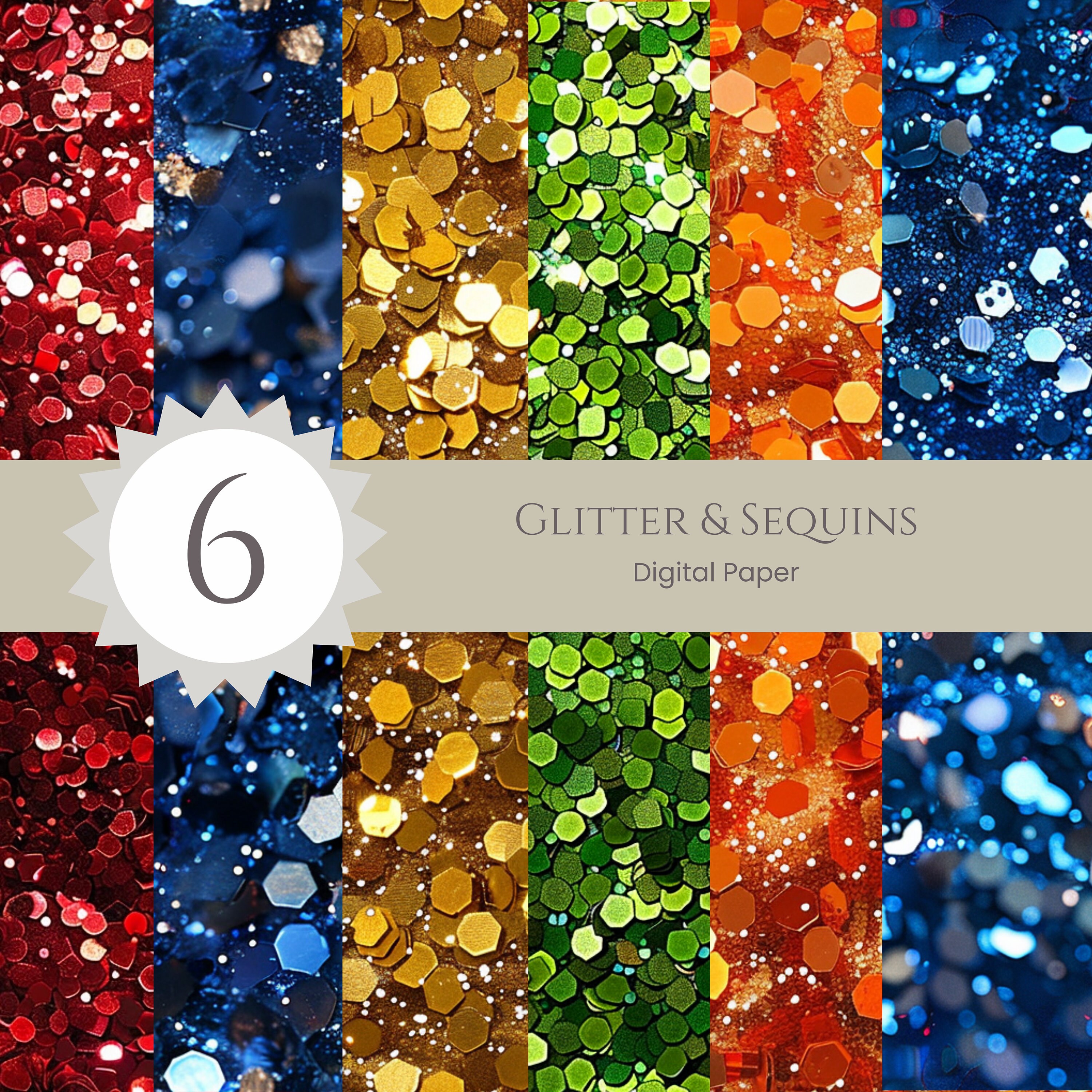 Glitter and Sequins Digital Paper: Set of 6 for Stationery & DIY ...