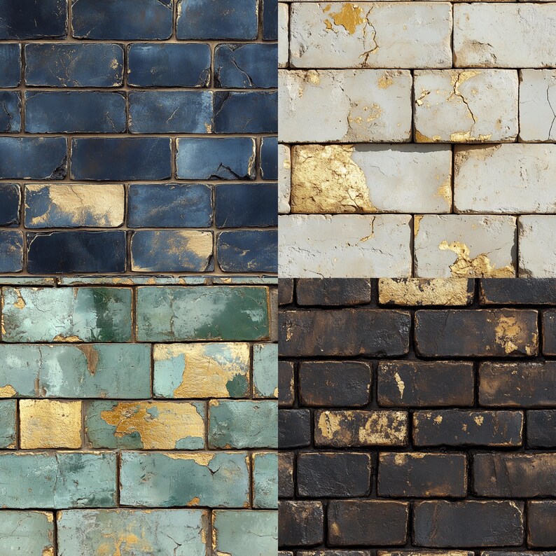 Luxe Bricks Seamless Digital Pattern Set of 9 Brick Patterns With Gold ...