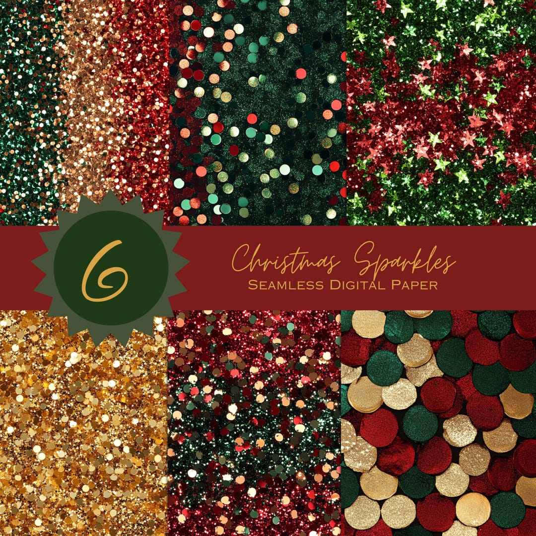 Christmas Glitter Seamless Digital Pattern Paper: Set of 6 for ...