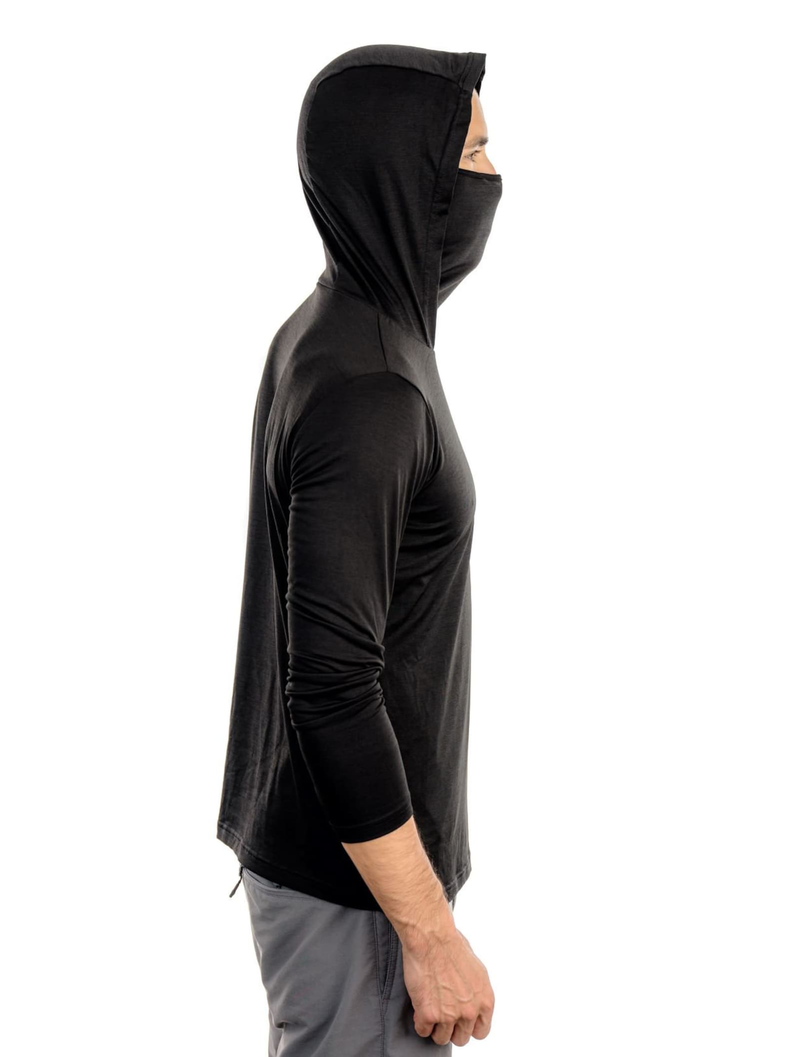 Men's Hooded Long Sleeve Shirt With Built-in Mask, Nose Wire Washable ...