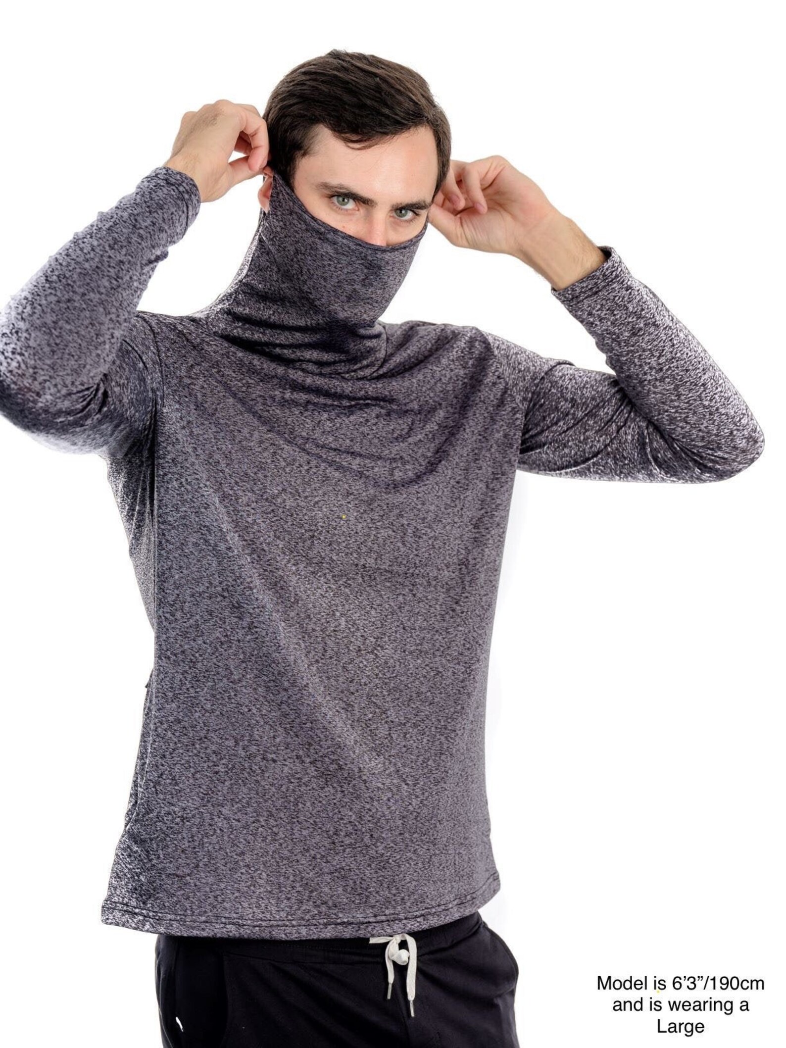 Men's Hooded Long Sleeve Shirt With Built-in Mask, Nose Wire Washable ...