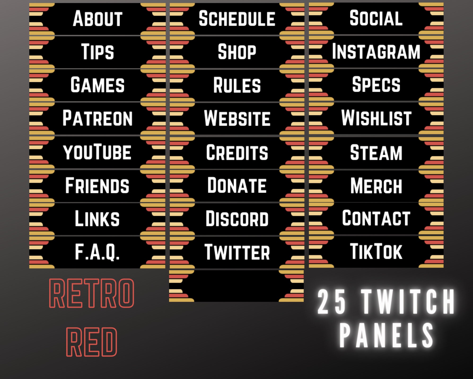 Retro Red Twitch Panels, Simple, Clean, Bold for Streamers, Website ...