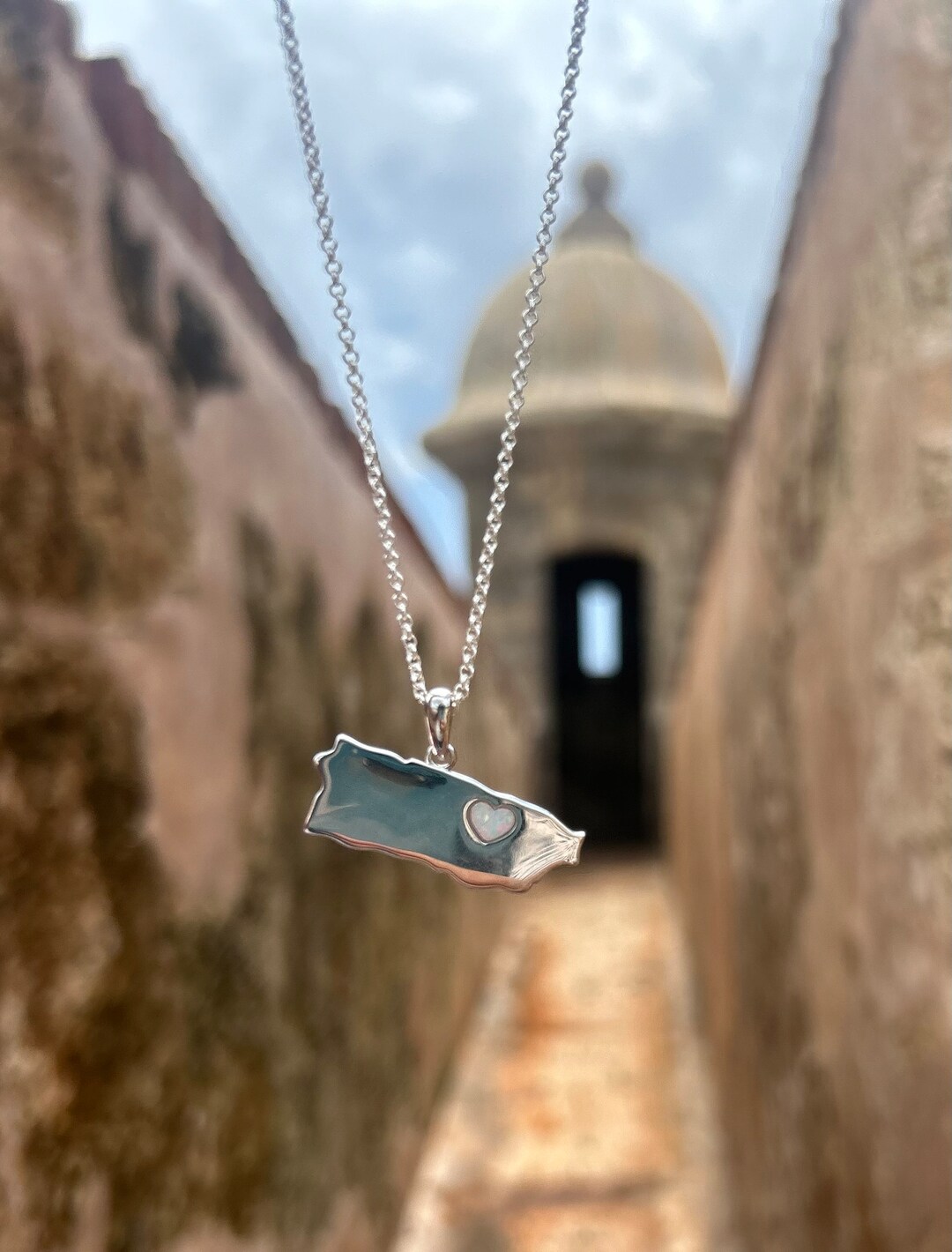Puerto Rico Map Necklace in 925 Silver With White Opal Stone - Etsy