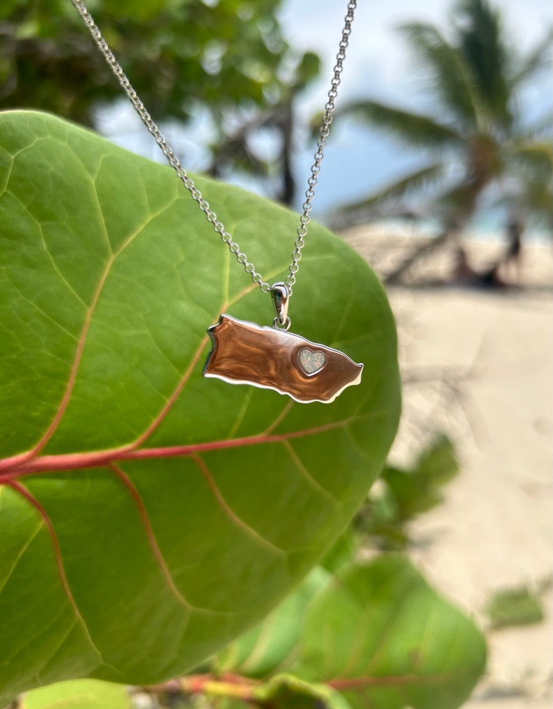 Puerto Rico Map Necklace in 925 Silver With White Opal Stone - Etsy