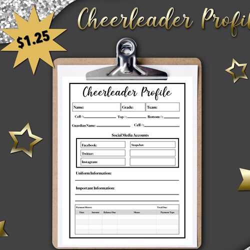 Cheerleader Profile Cheerleading Coach Binder Printable - Etsy