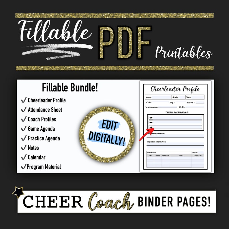 Cheerleading Coach Binder Fillable and Printable, Digital Planning ...