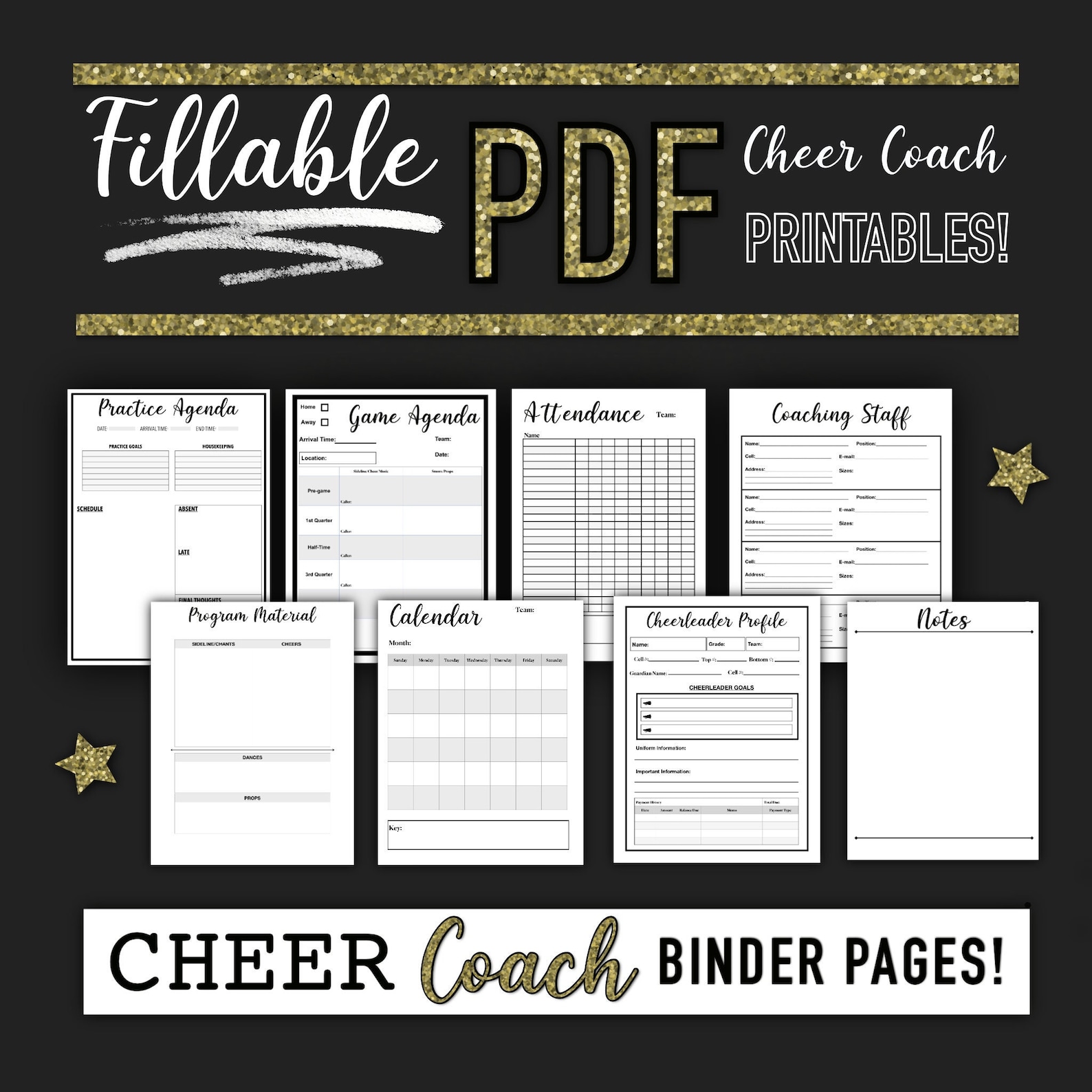 Cheerleading Coach Binder Fillable and Printable, Digital Planning ...