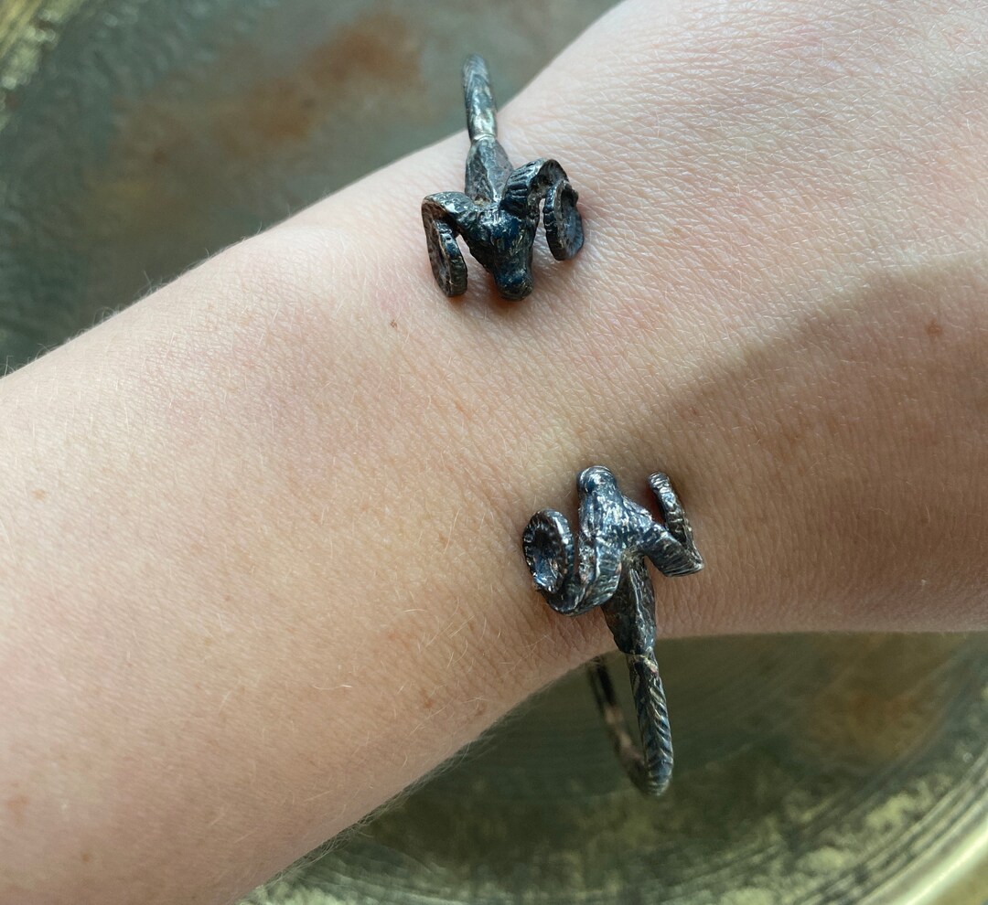 Vintage 925 Sterling Silver Rams Head Aries Bangle Bracelet, Animal ...