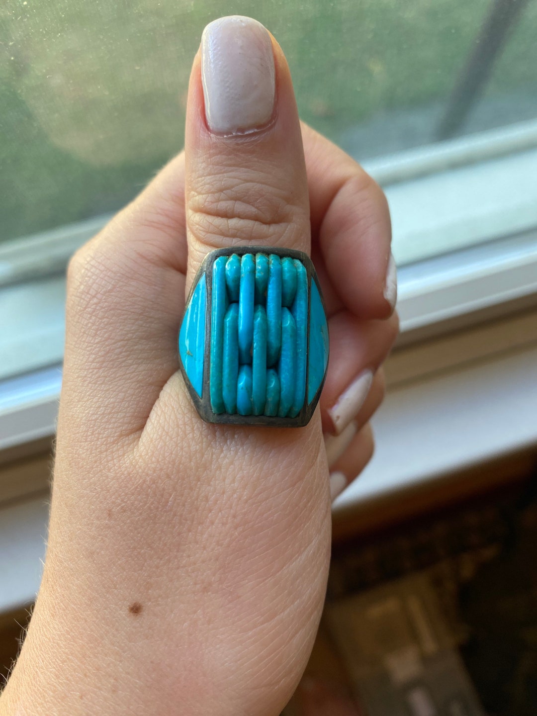 Vintage Navajo Native American Turquoise Cornrow Inlay Ring - Etsy