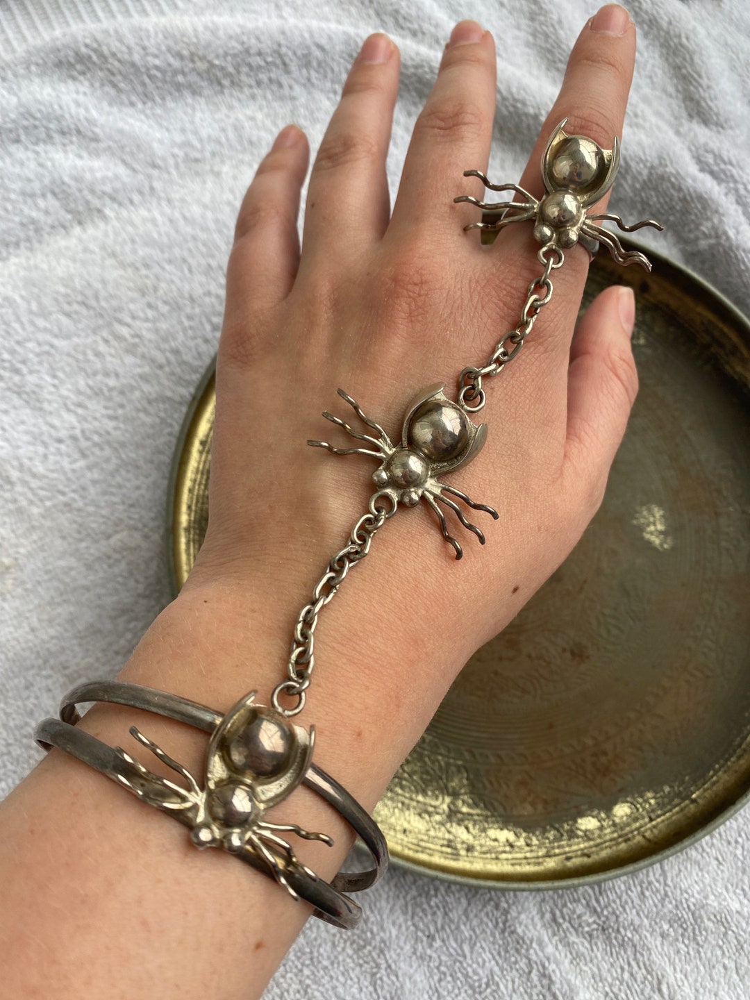 Vintage Sterling Silver Spider Slave Bracelet, Made in Mexico - Etsy