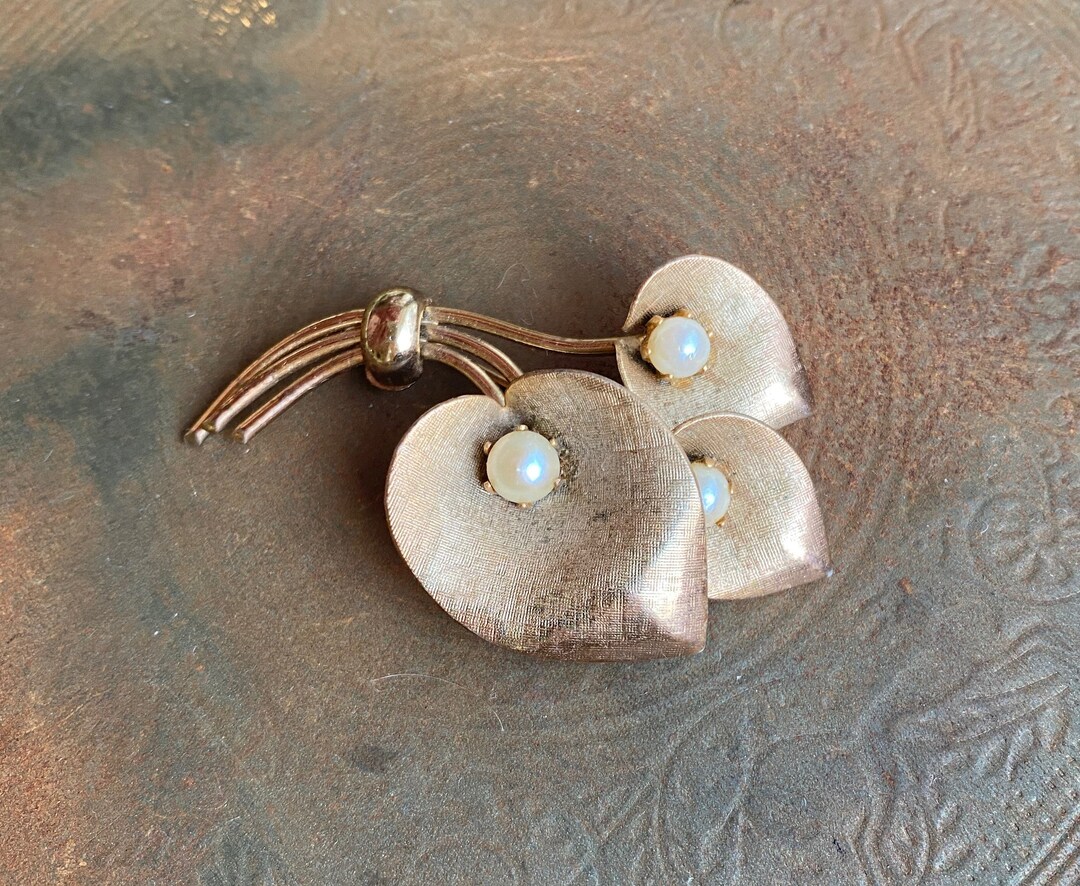Vintage Brooch Pin Leaves With Pearls Pin, Costume Jewelry - Etsy