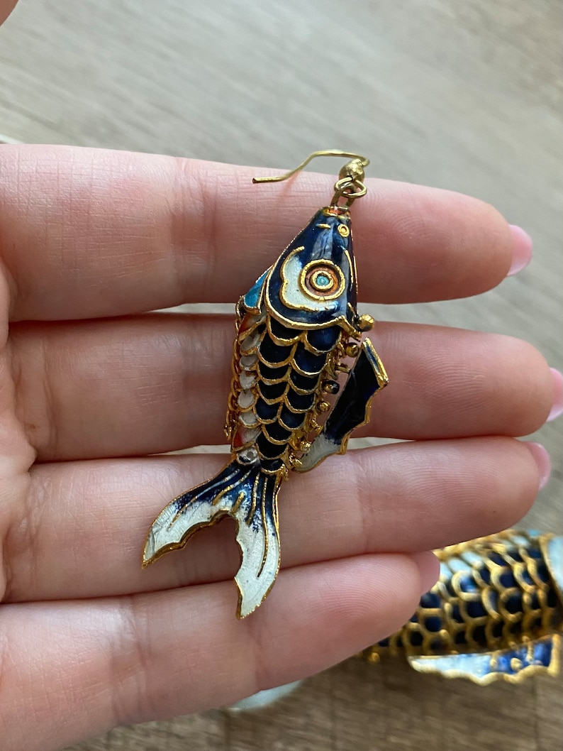 RARE Antique Enamel Articulated Fish Pendant and Earrings Gold ...