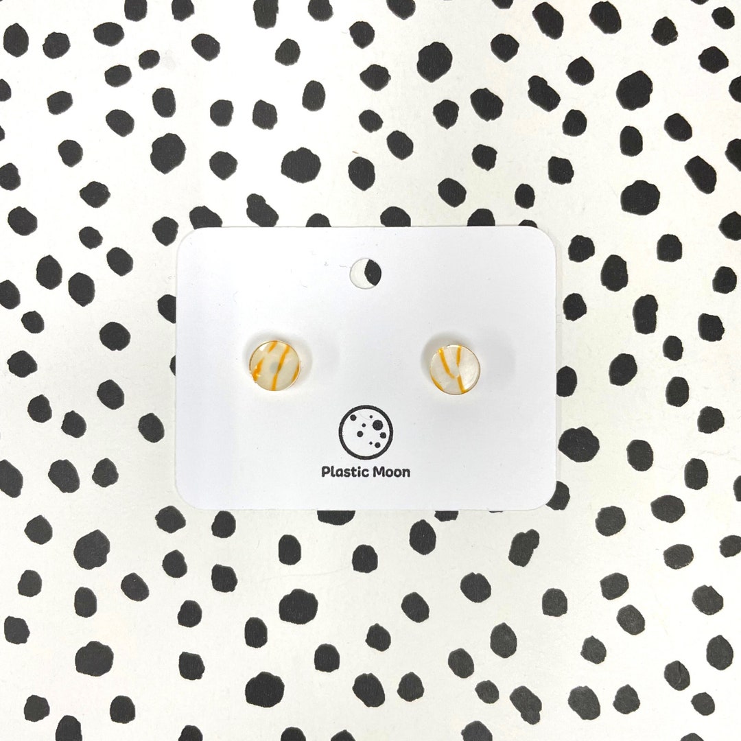 White Crackle Circle Mini-stud // Handmade Acrylic Earrings // Gift ...
