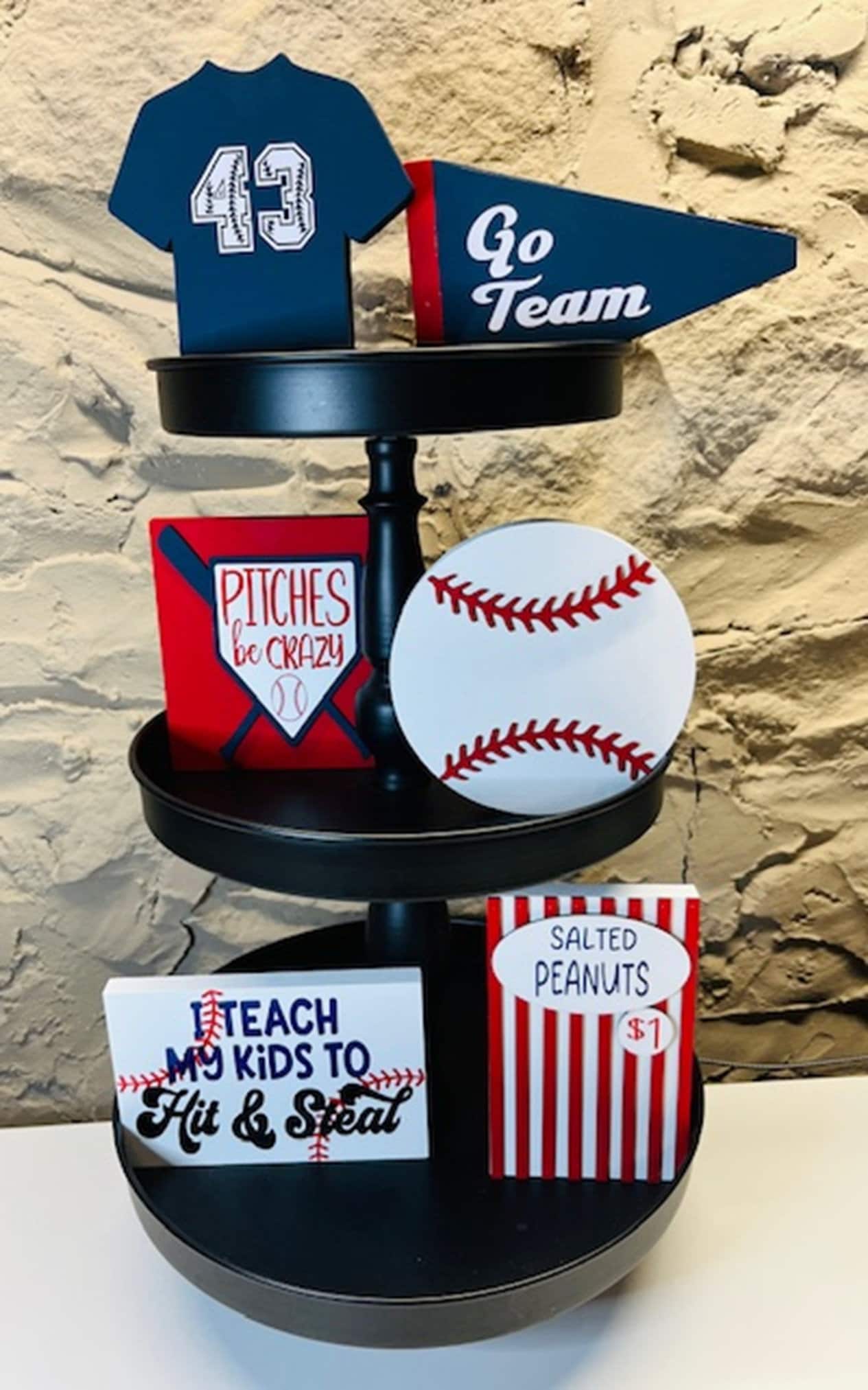 Baseball Tiered Tray Decor, Baseball, Sports, Summer, Red White and ...