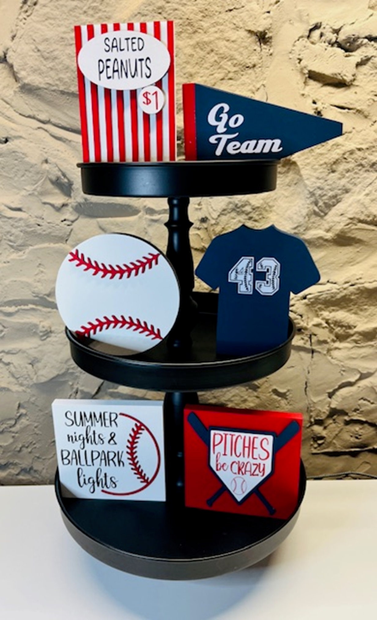 Baseball Tiered Tray Decor, Baseball, Sports, Summer, Red White and ...