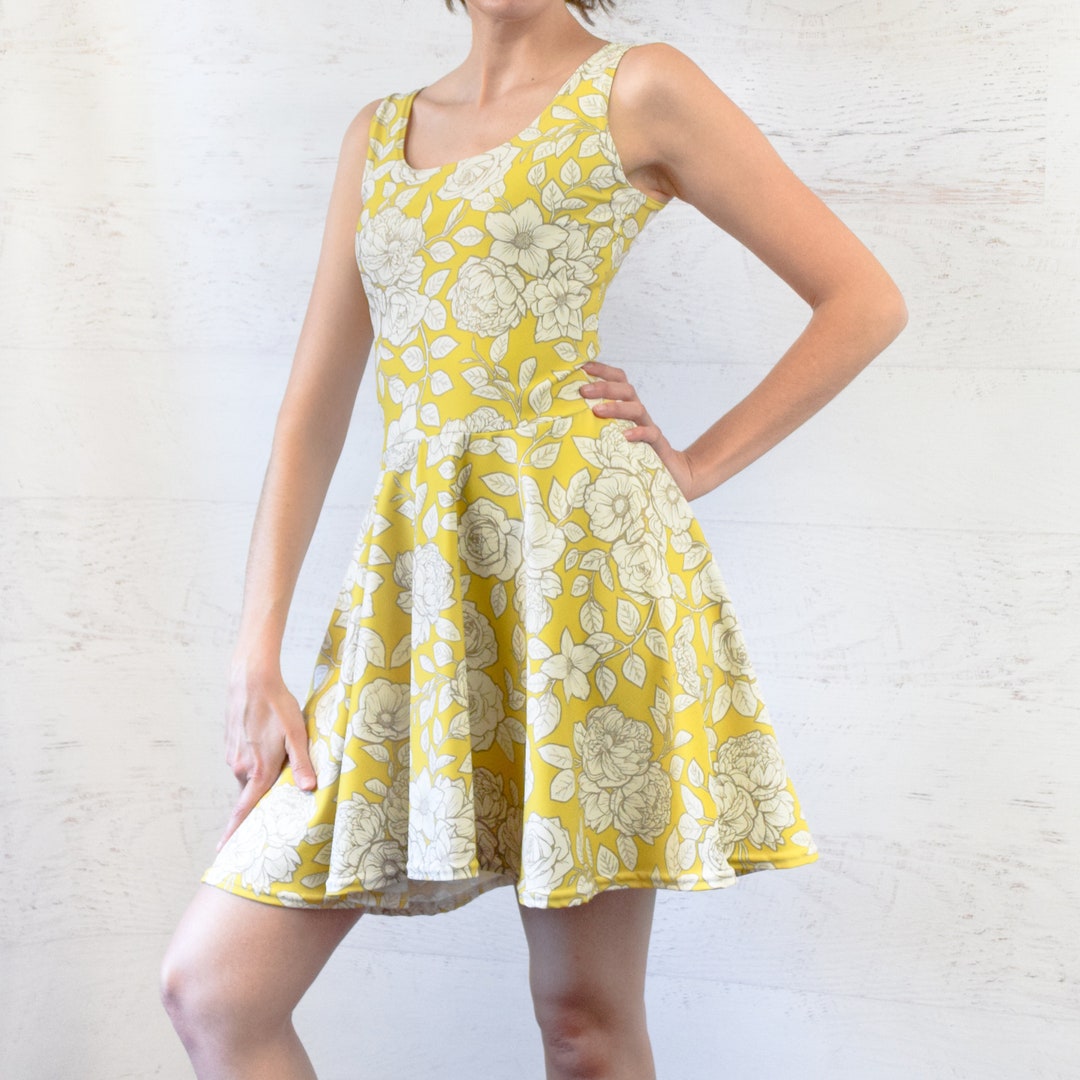 Yellow Floral Skater Dress - Etsy