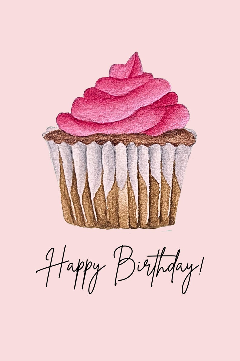 Printable Birthday Card, Instant Download, Printable Cupcake Birthday ...