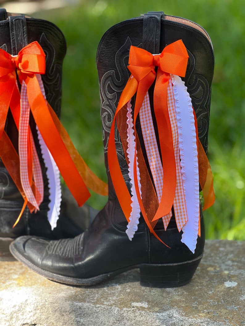 Boot Bows, Orange & White, School Spirit, Football, College, Boots ...