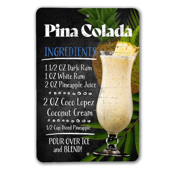 Bar Sign Pina Colada Recipe Bar Sign Cocktail Recipe Sign - Etsy