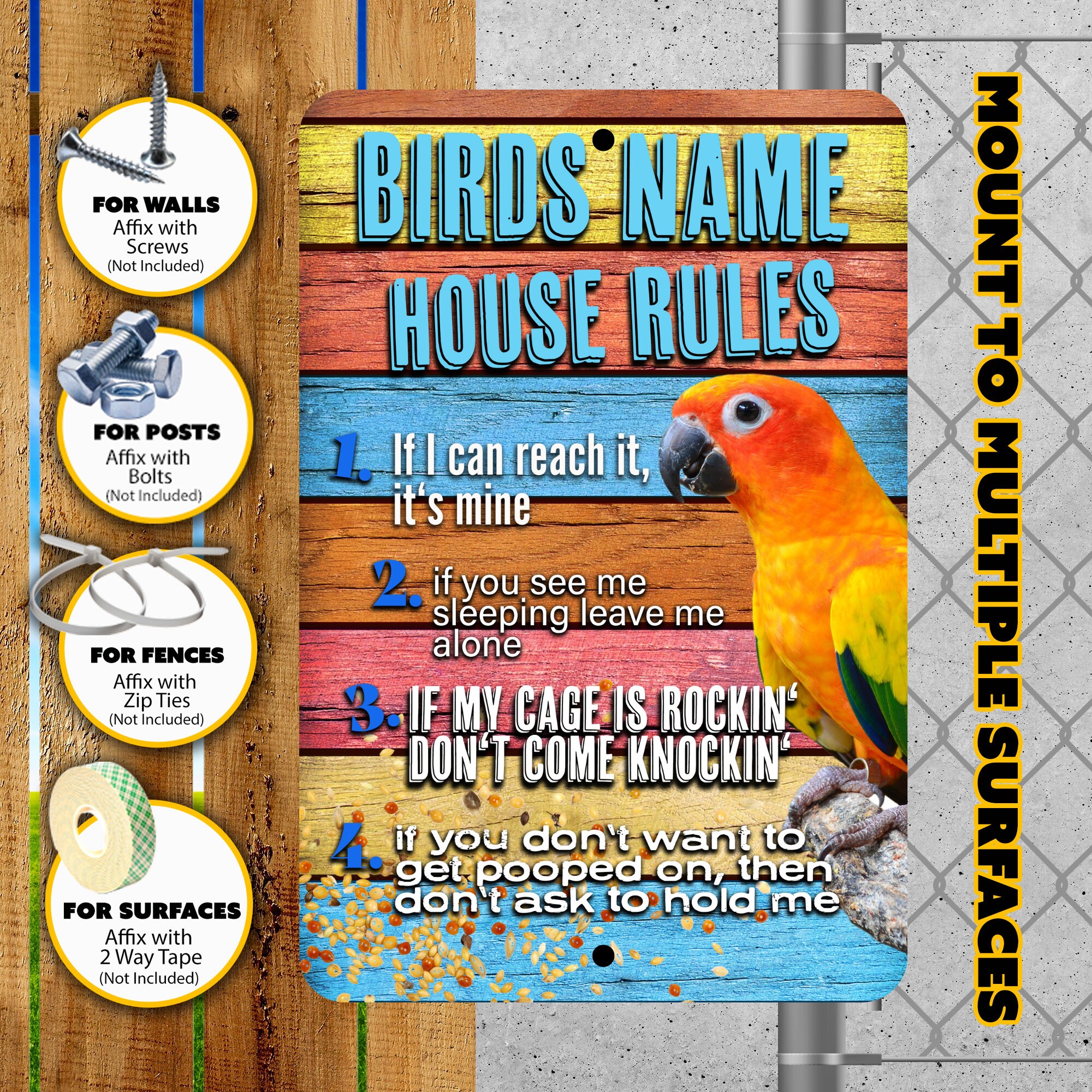 Sun Conure House Rules Sign | Personalized Sun Conure Sign | Rustic Sun ...