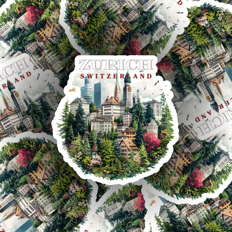 Zurich Sticker - Switzerland Skyline Decal, Travel Souvenir, Water ...