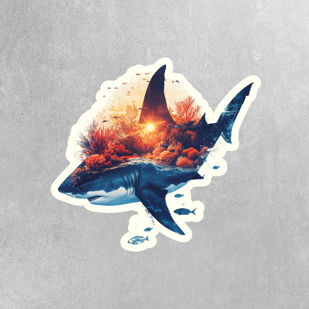 Great White Shark Sticker - Shark Sticker - Shark Reef Stickers - Etsy