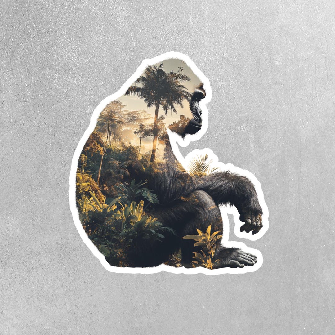 Gorilla Sticker - Double Exposure Sticker - Gorilla Jungle Sticker - Etsy