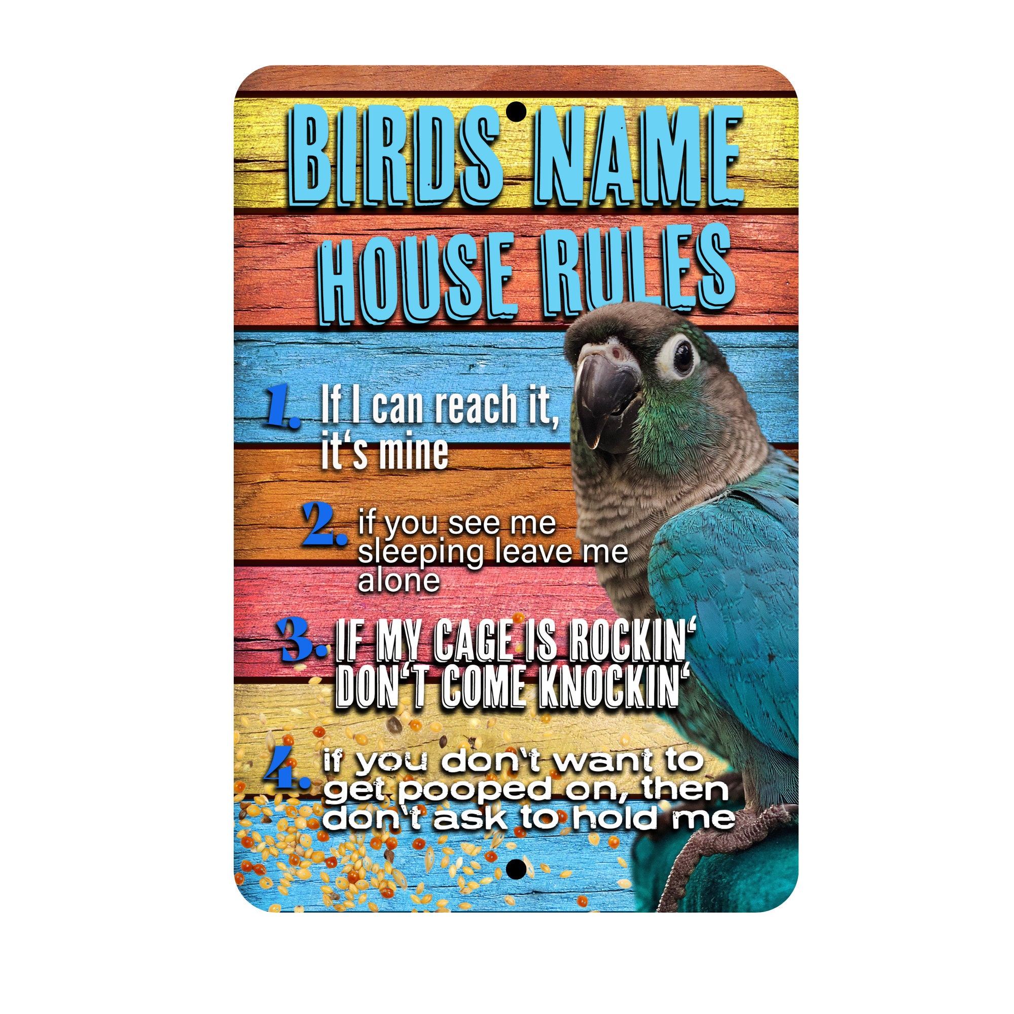 Turquoise Conure House Rules Sign | Personalized Turquoise Conure Sign ...